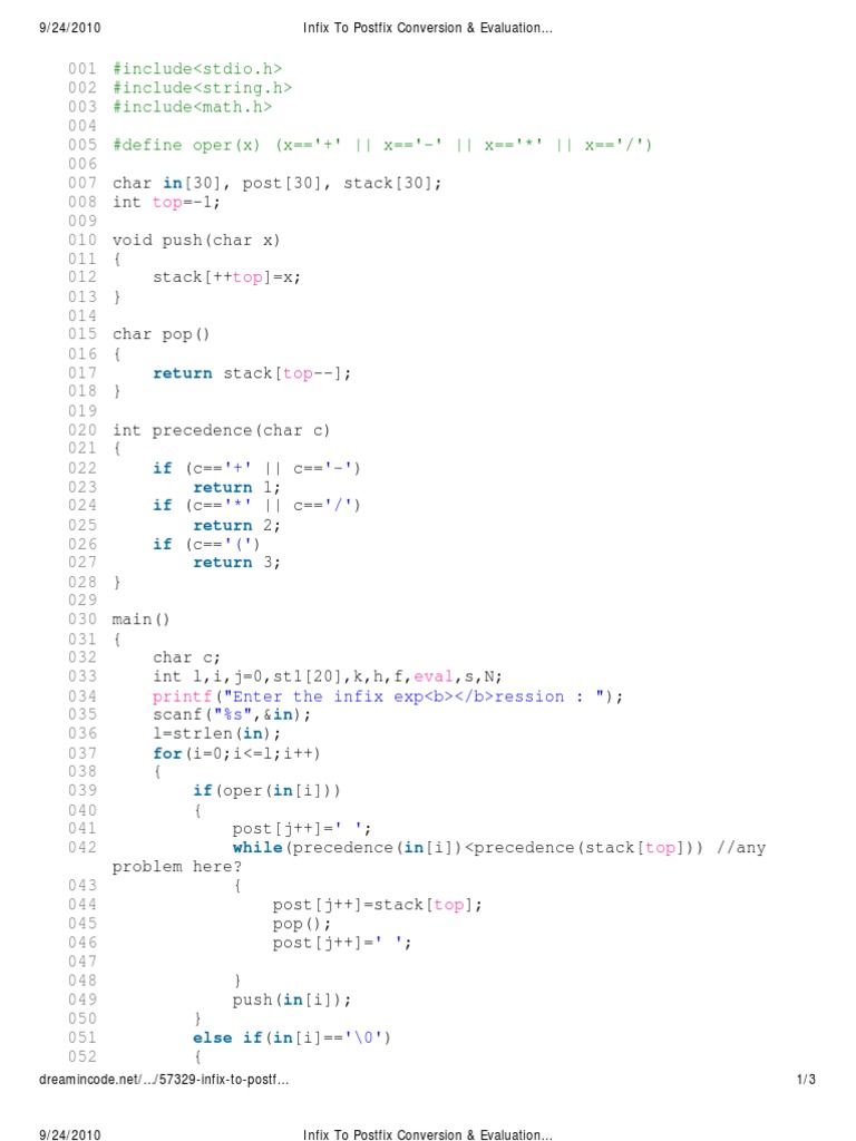 Infix To Postfix Conversion & Evaluation in C | PDF | Computer Programming | Computing