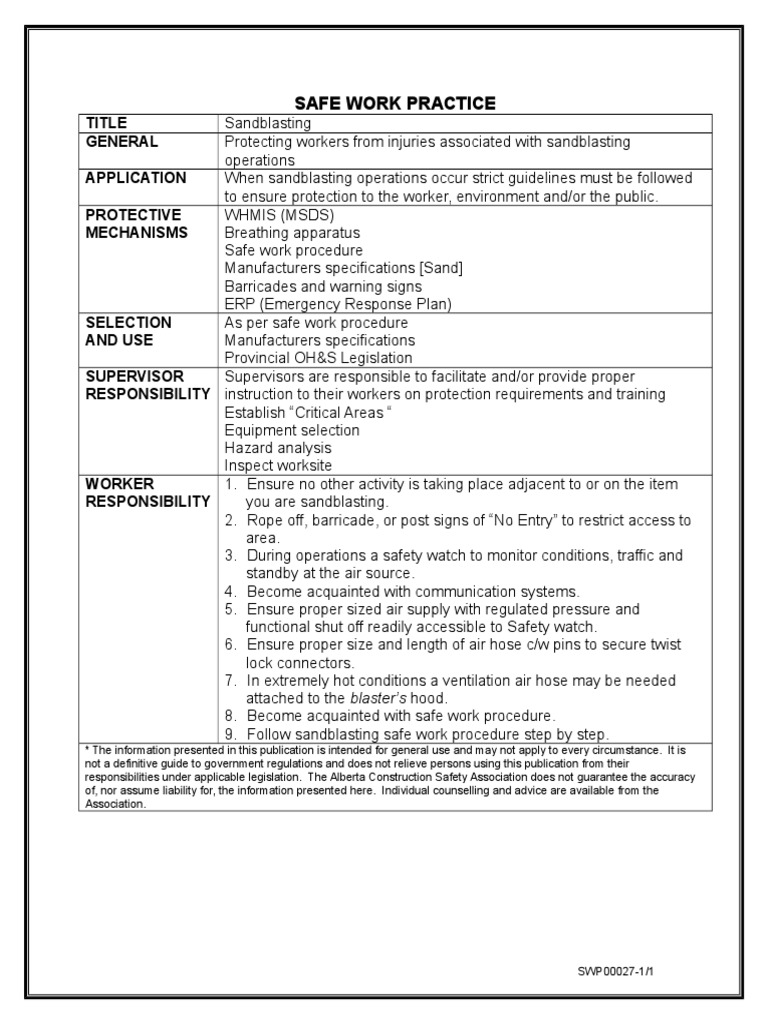 Safe Work Practice: Title General Application Protective Mechanisms ...