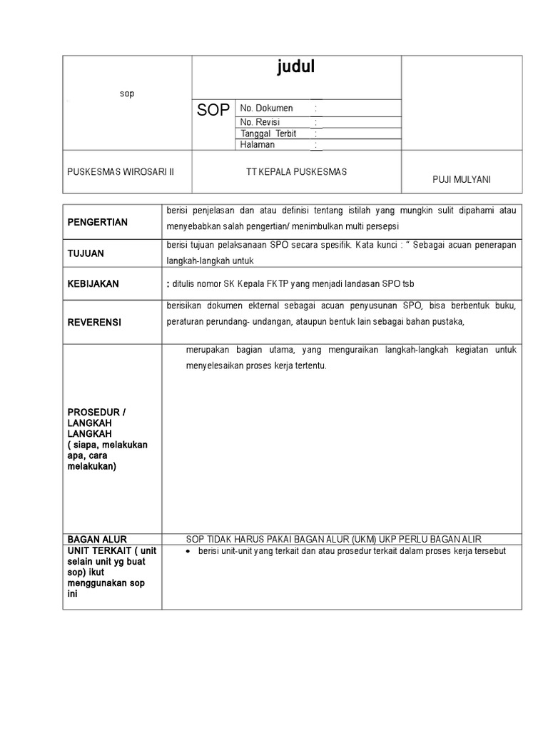 Format dan Contoh SOP Puskesmas | PDF