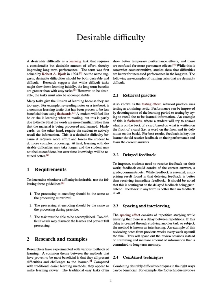 D1 Desirable Difficulty | PDF | Cognitive Neuroscience | Epistemology