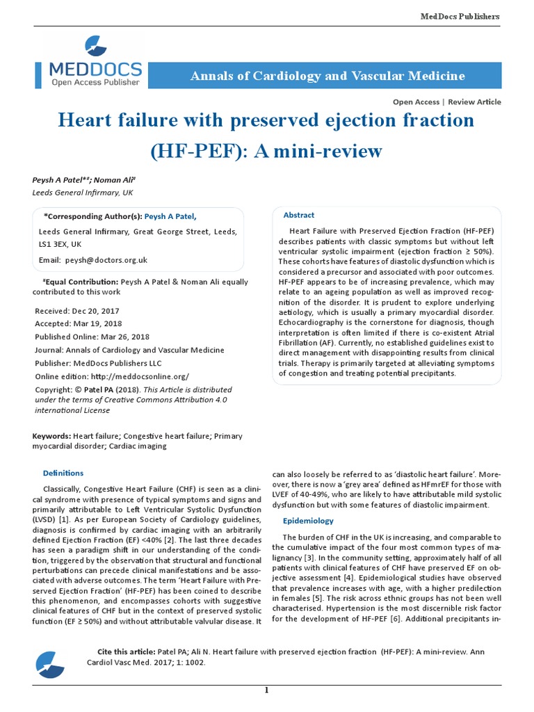 Heart Failure With Preserved Ejection Fraction HF PEF A Mini Review ...