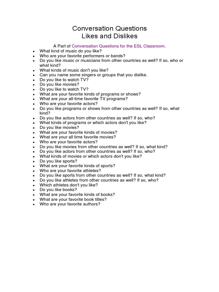 Conversation Questions Likes and Dislikes | PDF