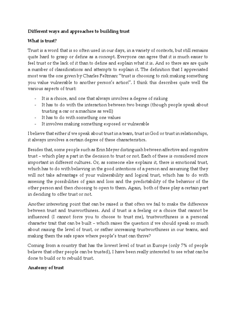 Building Trust: Key Approaches Explained | PDF | Trust (Emotion ...