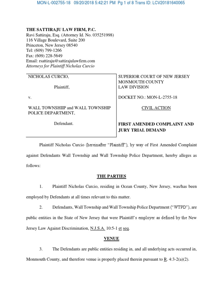 Curcio Amended Complaint | PDF | Lawsuit | Damages