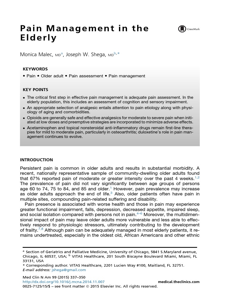 Pain Management For Elderly | PDF | Opioid | Analgesic