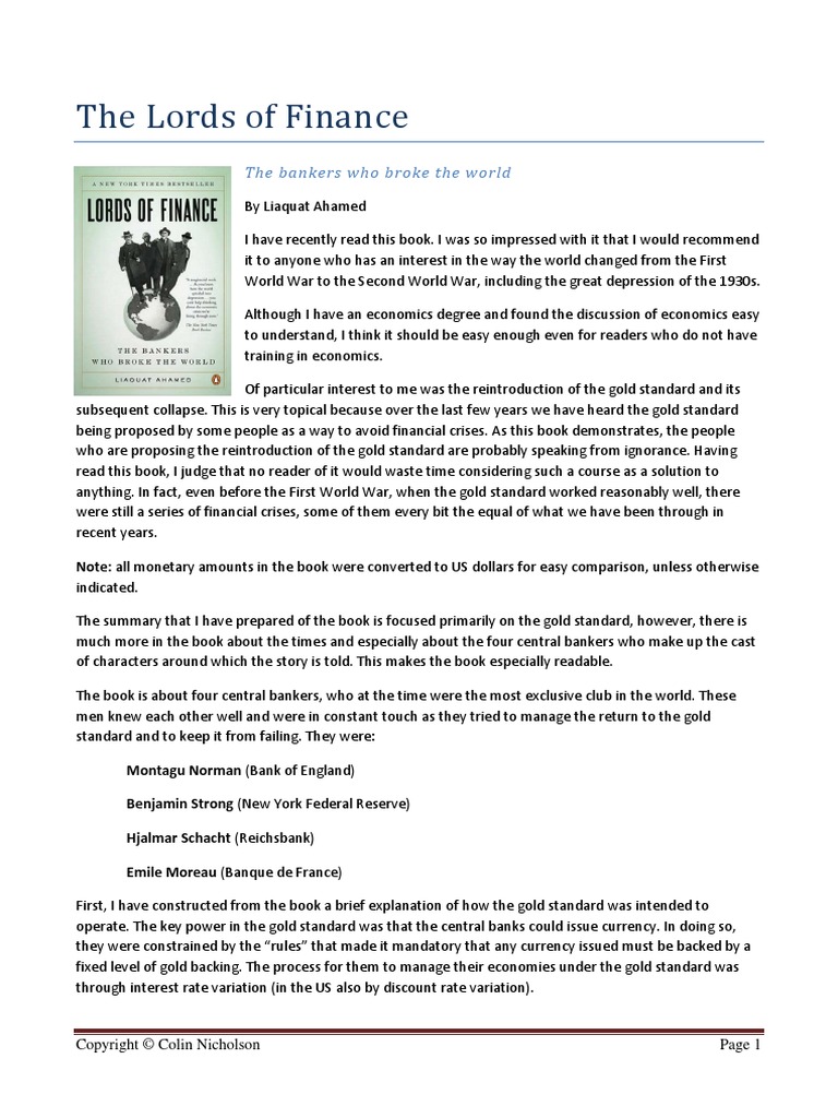 Lords of Finance - Liaquat Ahamed PDF | PDF | Gold Standard | Deflation