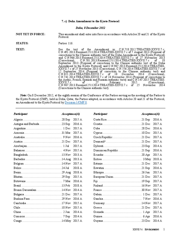 Doha Amendment to Kyoto Protocol Details | PDF | Kyoto Protocol ...