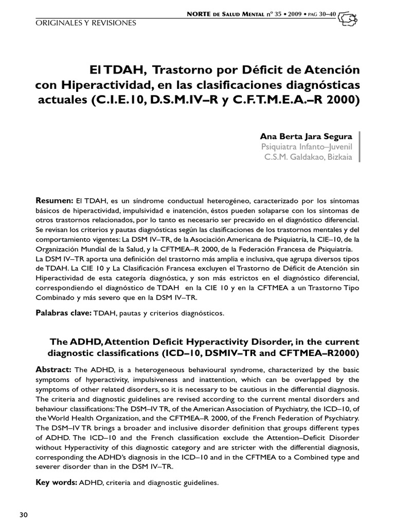Tdah Cie-10 y Dsm-IV | Trastorno por Déficit de Atención e ...