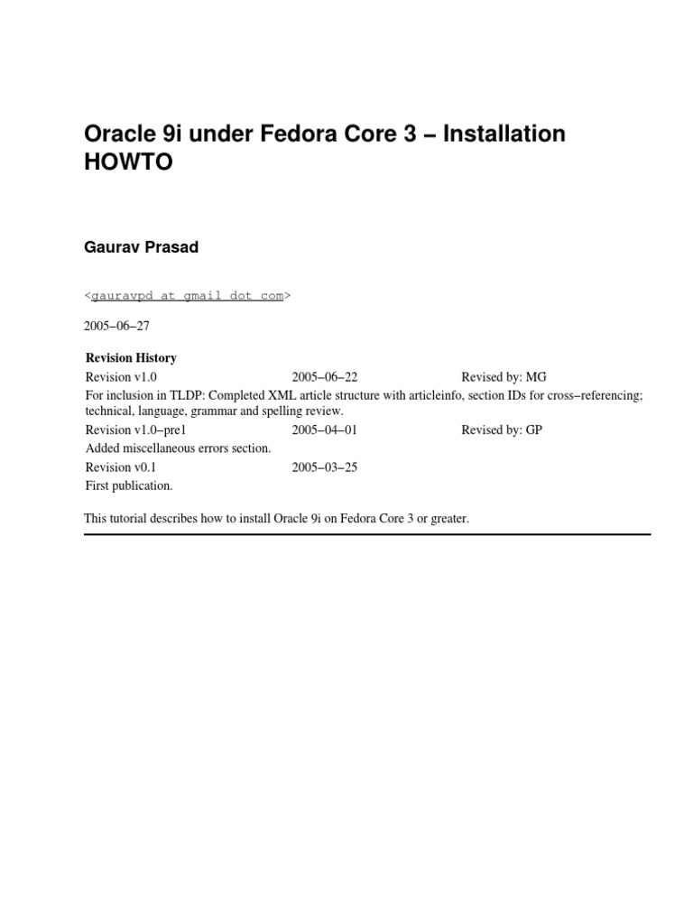 Oracle 9i Under Fedora Core 3 Installation Howto: Gaurav Prasad | PDF | Oracle Database ...