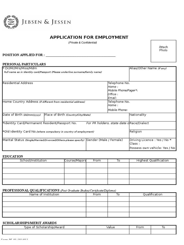 Employment Application Form PF-01 | PDF | Identity Document | Social ...
