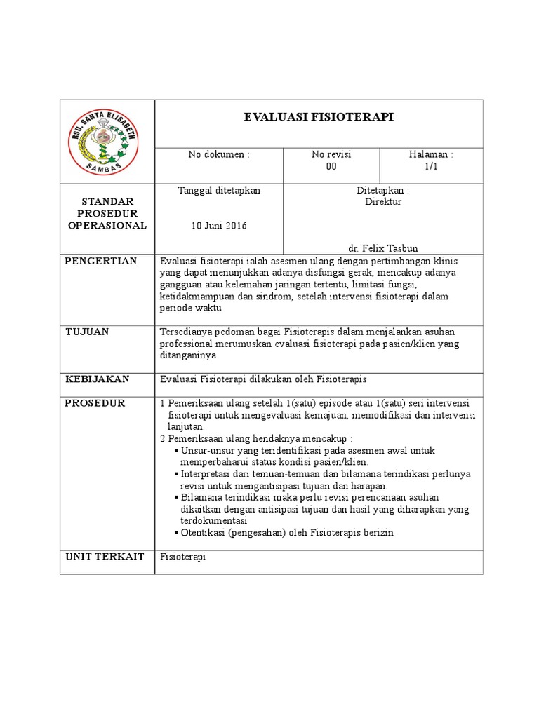 Sop Evaluasi Fisioterapi | PDF