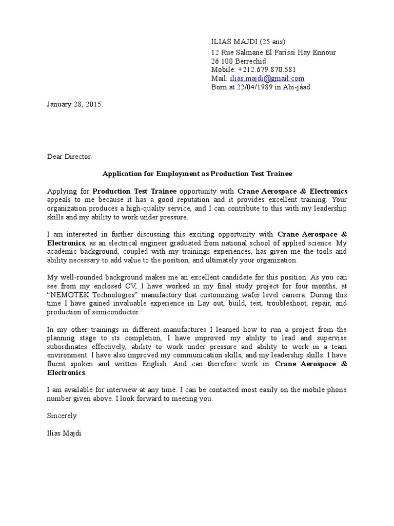 Application For Employment As Production Test Trainee | PDF