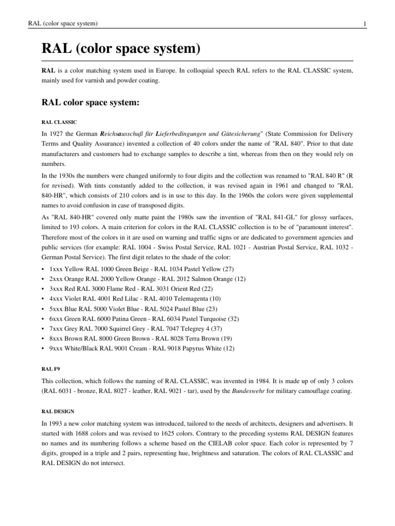 RAL Colour Space System | PDF | Light | Image Processing