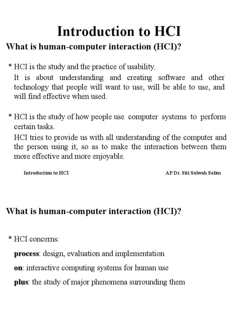 Introduction To HCI | PDF | Human–Computer Interaction | Usability