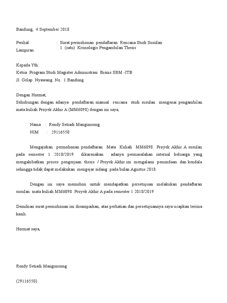 Surat Permohonan Rendy | PDF