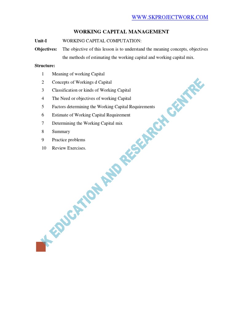 Working Capital Management Overview | PDF | Working Capital | Inventory