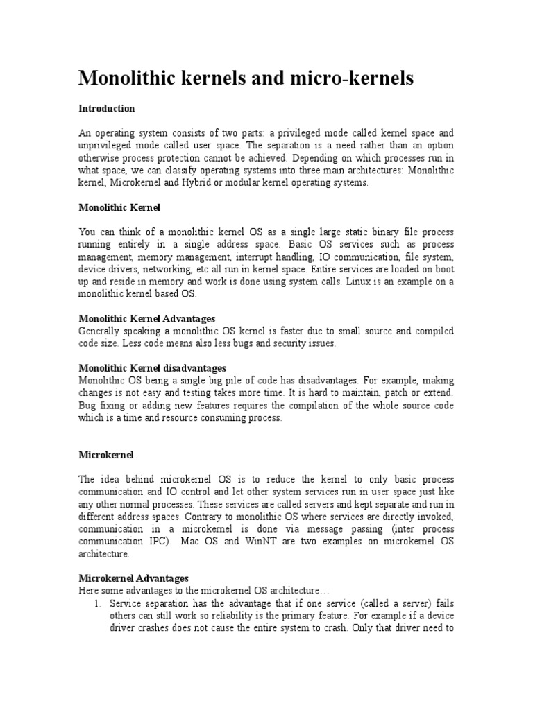 Monolithic Kernels and Micro-Kernels | Download Free PDF | Kernel (Operating System) | Operating ...