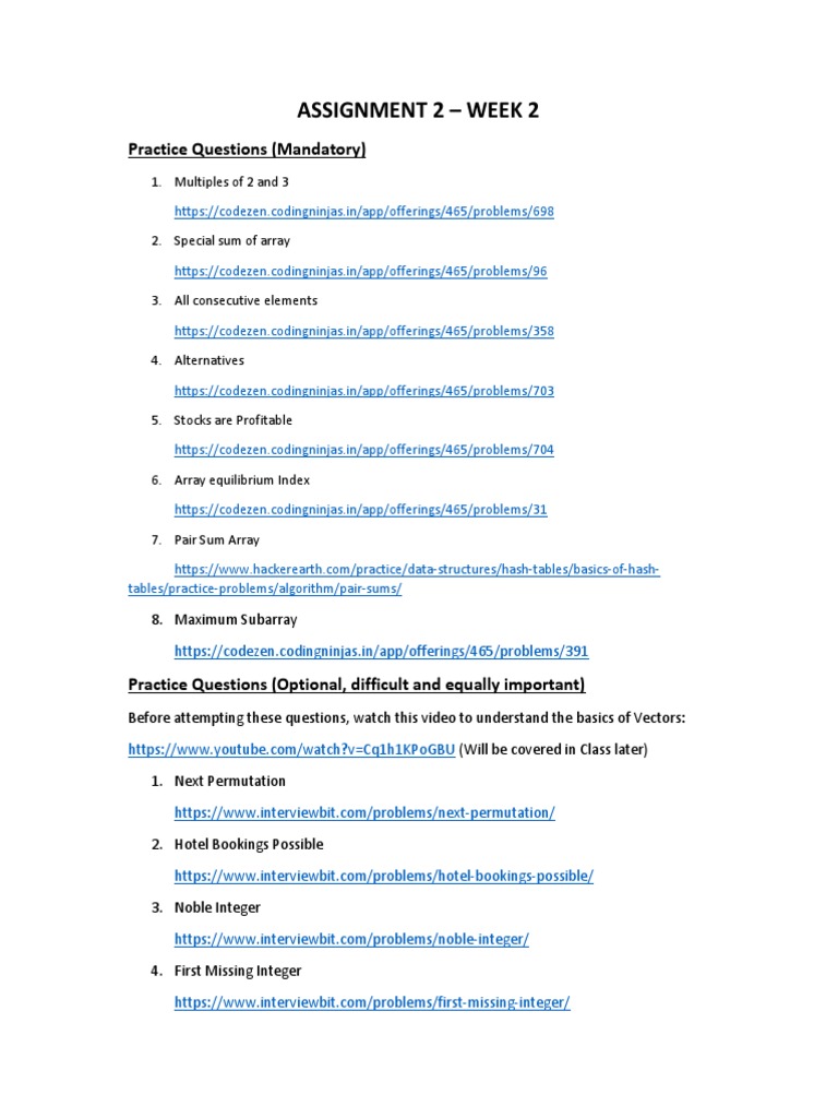 Assignment 2 - Week 2: Practice Questions (Mandatory) | PDF