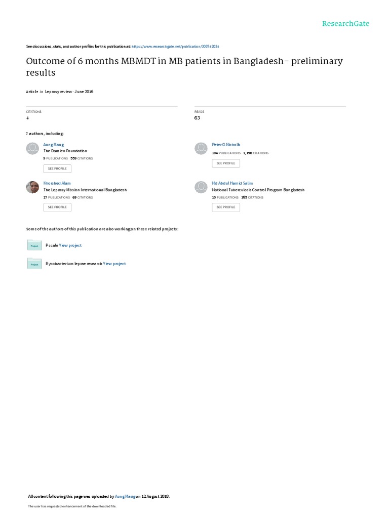 Outcome of 6 Months MBMDT in MB Patients in Bangladesh-Preliminary ...