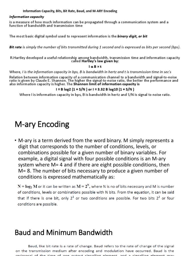 Information Capacity: Information Capacity, Bits, Bit Rate, Baud, and M-ARY Encoding | PDF | Bit ...