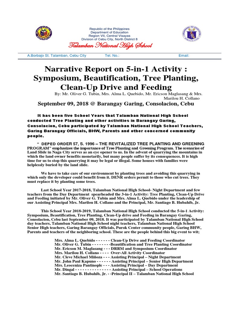 Narrative Report On 5 in 1 Activity | PDF