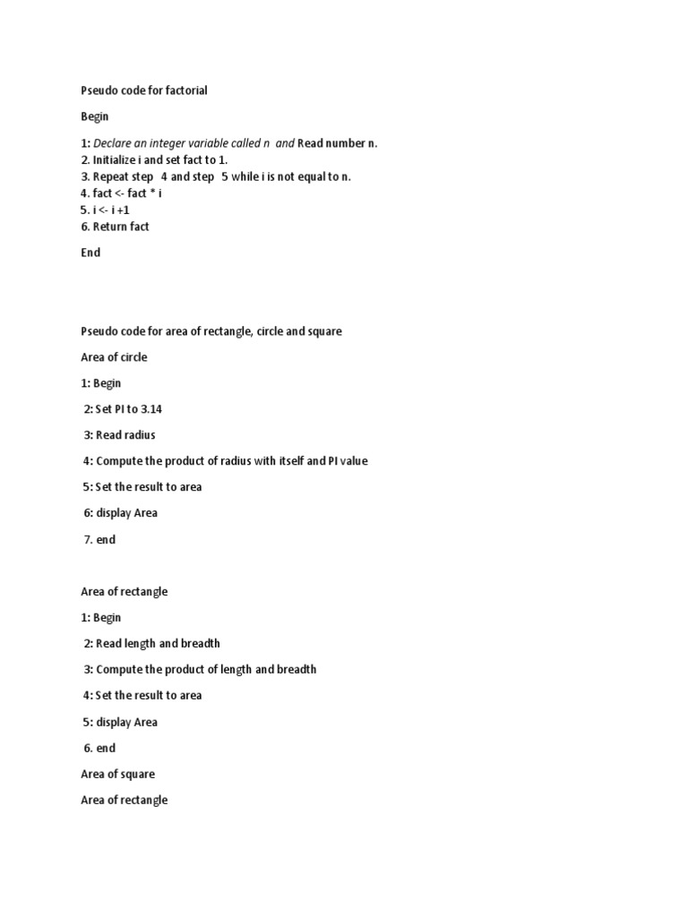 Pseudocode for common mathematical operations and data structures | PDF ...