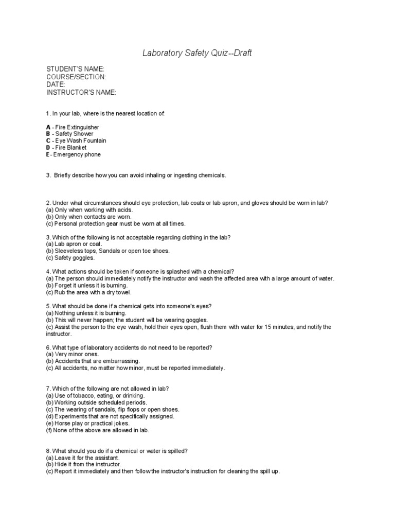 Laboratory Safety Quiz Overview | PDF | Laboratories