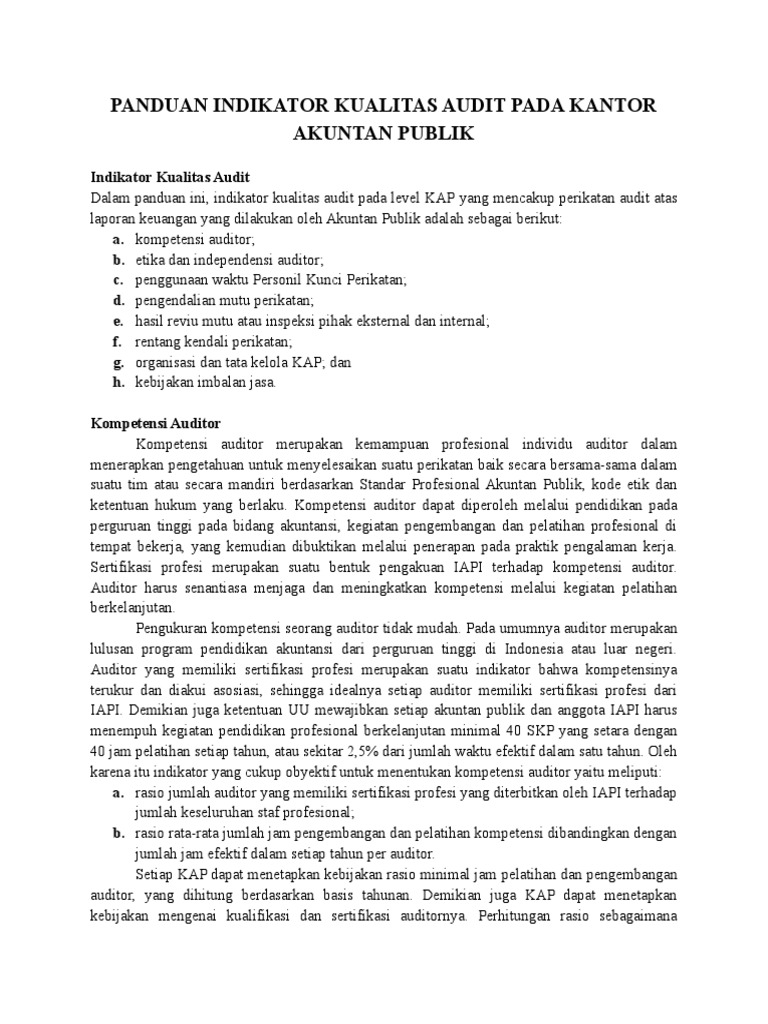 Indikator Kualitas Audit KAP | PDF | Teknologi & Rekayasa