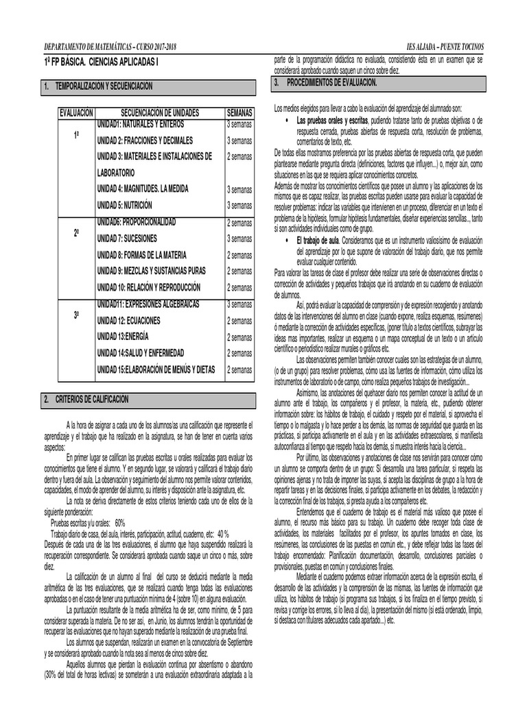 1 FP Basica | PDF | Evaluación | Science
