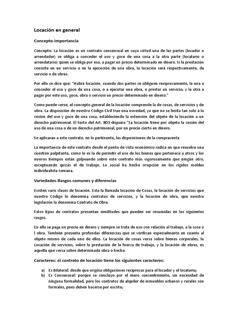 Locación en General | PDF | Conceptos legales | Ley común