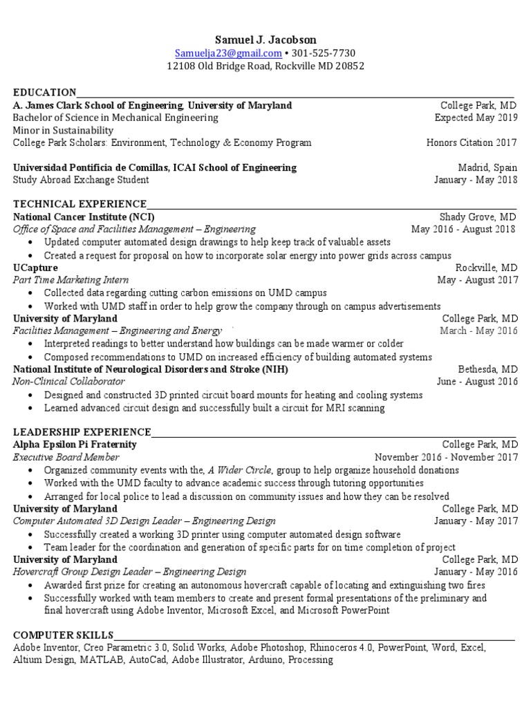 Samuel Jacobson Resume | PDF | Engineering | Computing And Information ...