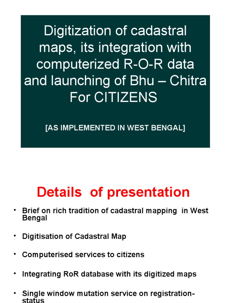 West Bengal (Digitization of Cadastral Maps & Integragration of Spatial & Textual Data) | PDF ...
