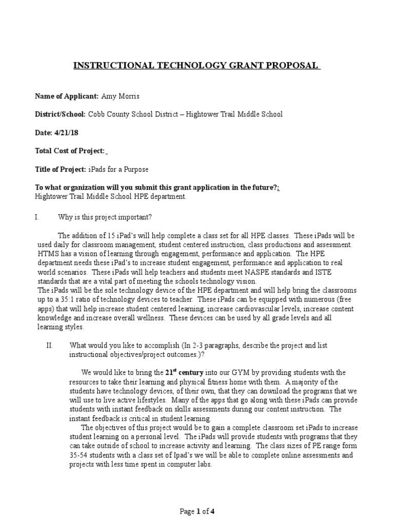 Instructional Technology Grant Proposal | PDF | I Pad | Educational ...