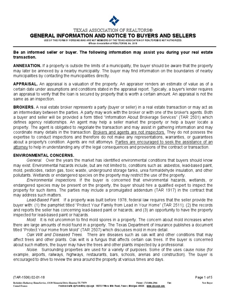 General Info and Notice To A Buyers and Sellers | PDF | Real Estate ...
