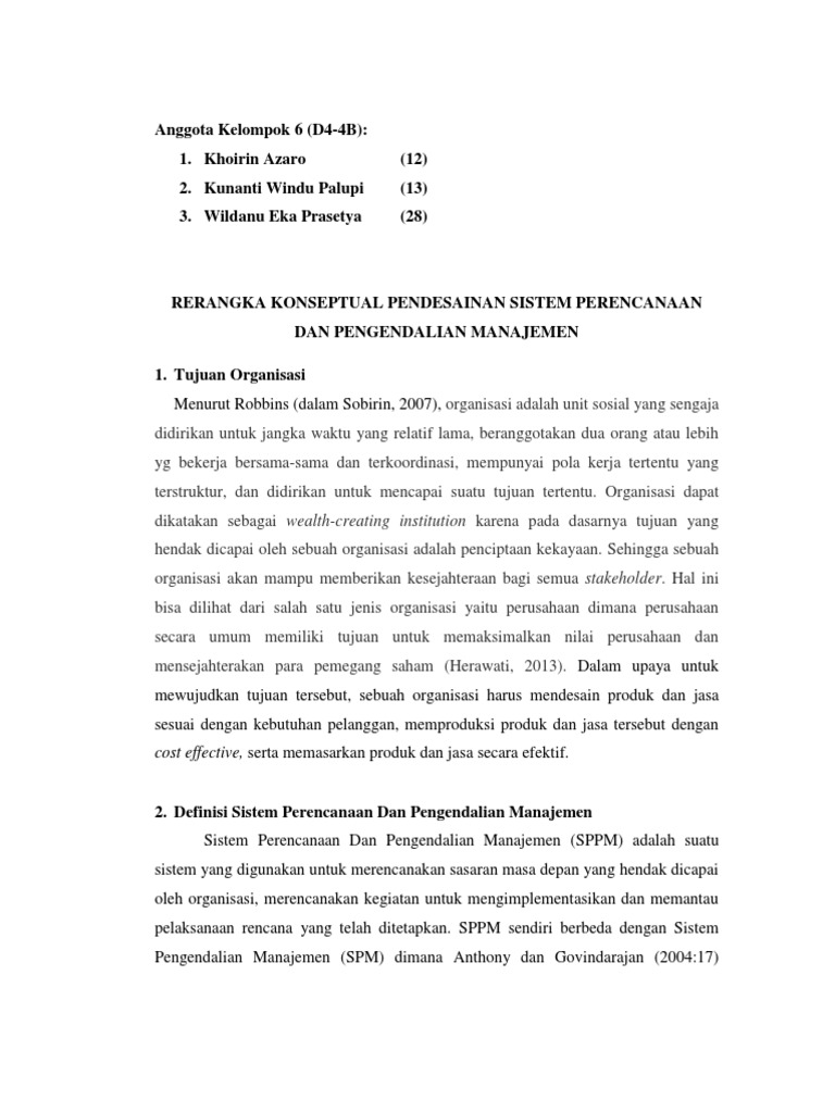 Rerangka Konseptual Pendesainan Sistem Perencanaan Dan Pengendalian Manajemen | PDF