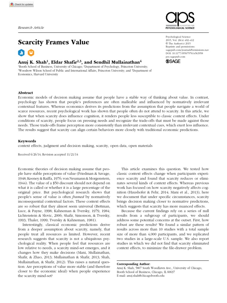 Scarcity Frames Value PDF | PDF | Confidence Interval | Reference Range