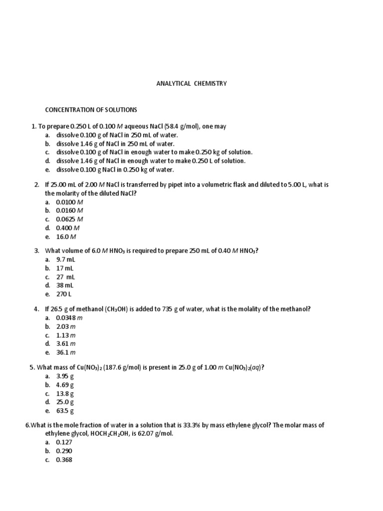 Analytical Chemistry Review Questions | PDF | Redox | Solubility