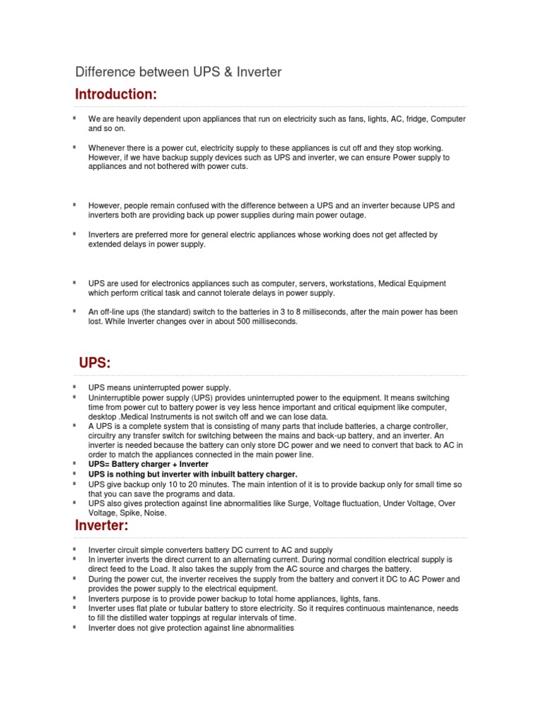 UPS vs Inverter: Key Differences | PDF | Power Inverter | Power Supply