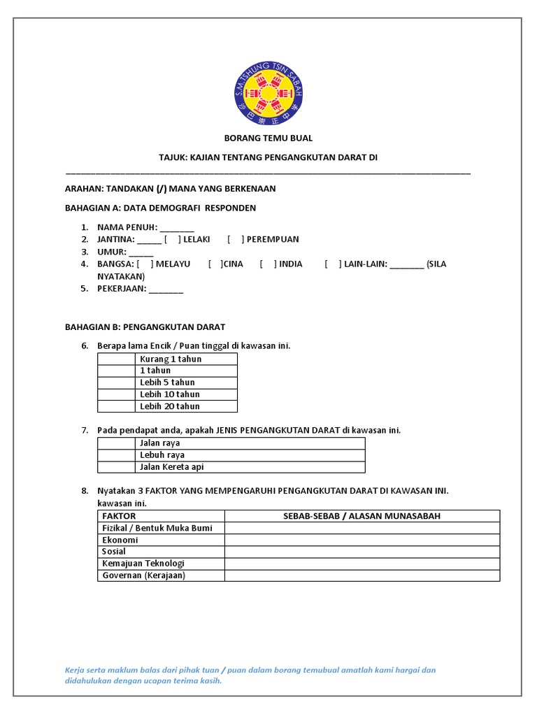Contoh Borang Temubual | PDF