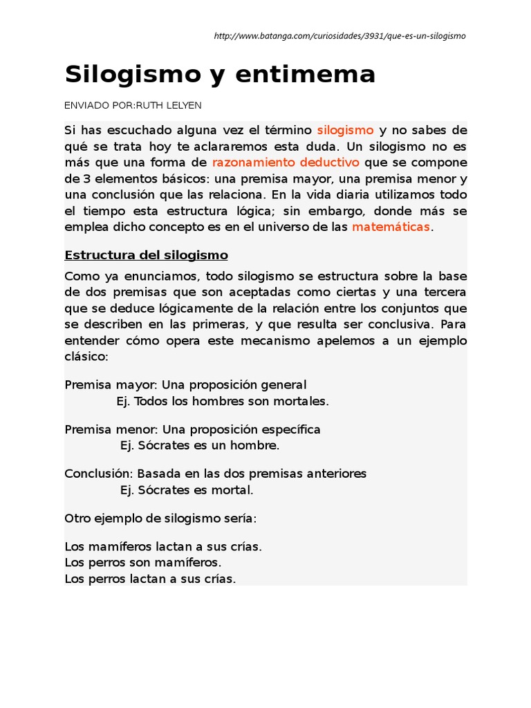 Silogismo y Entimema | PDF | Consecuencia Lógica | Argumento