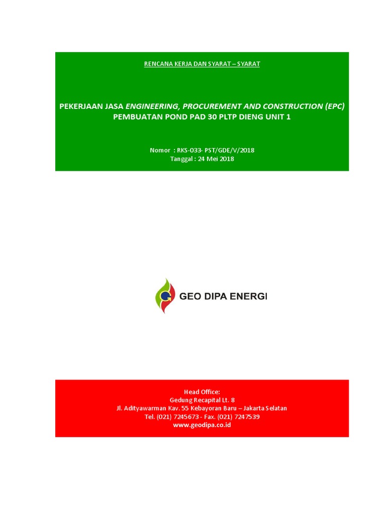 Rencana Kerja EPC PLTP Dieng Unit 1 | PDF