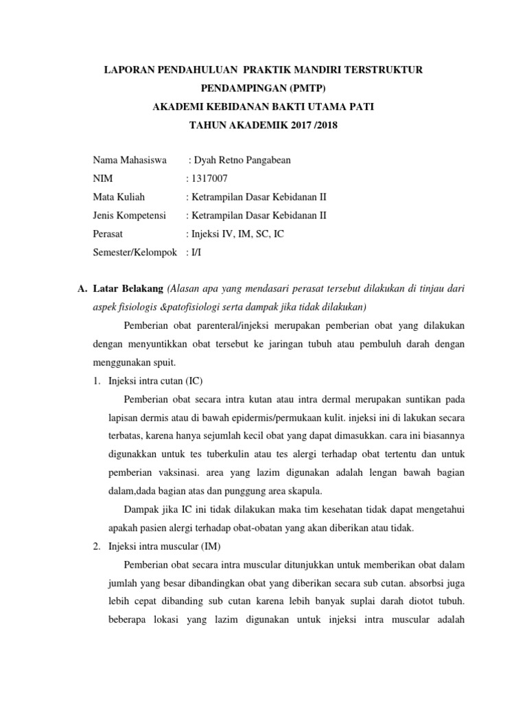LP Injeksi IV, Im, SC, Ic | PDF | Kesehatan Holistik | Sains & Matematika