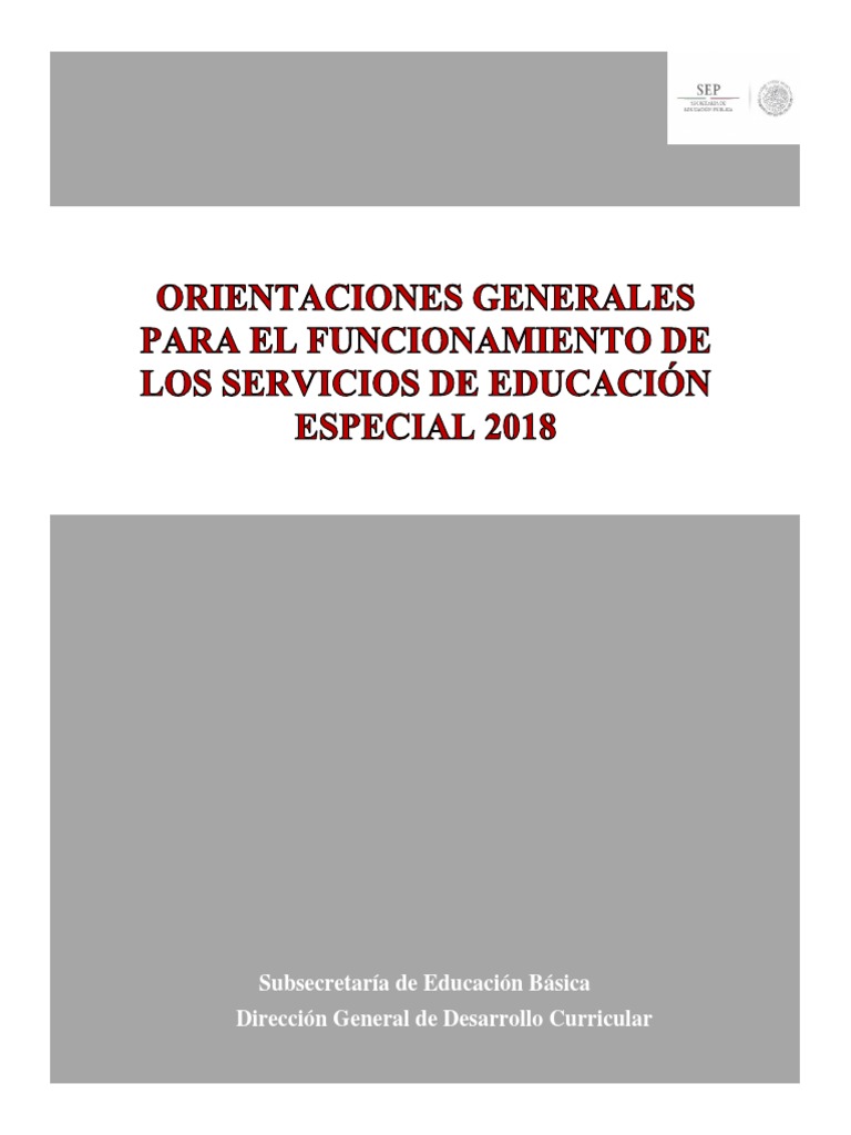 Orientaciones Generales Para El Funcionamiento de Los Servicios de Educación Especial 2018 ...