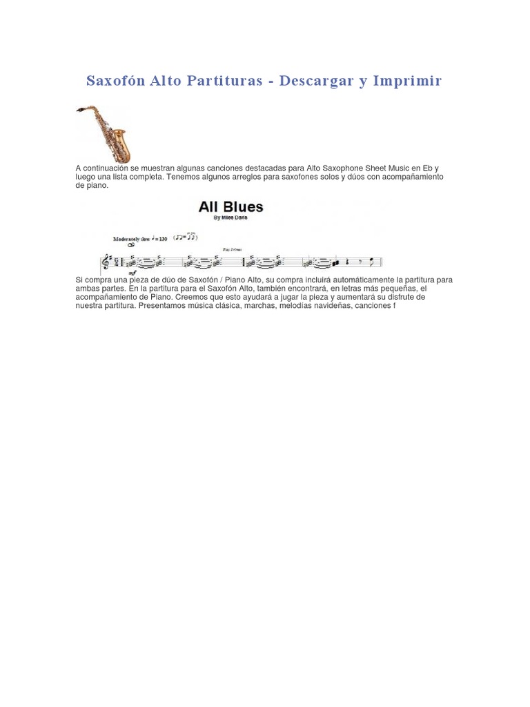 Saxofón Alto Partituras | PDF