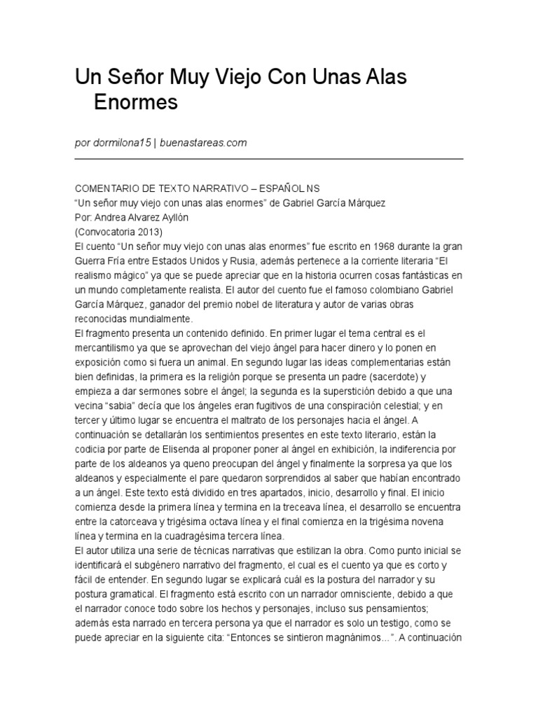 Un Señor Muy Viejo Con Unas Alas Enormes-05!04!2012 | PDF | Narración ...
