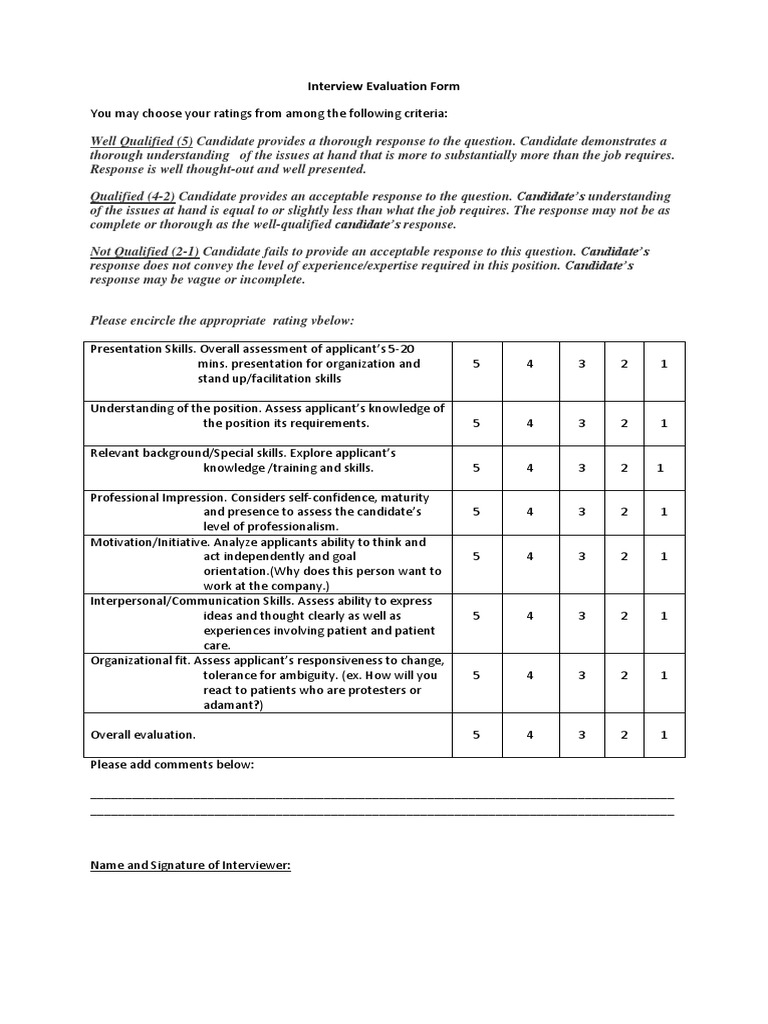 Interview Evaluation Guide | PDF | Performance Appraisal | Evaluation