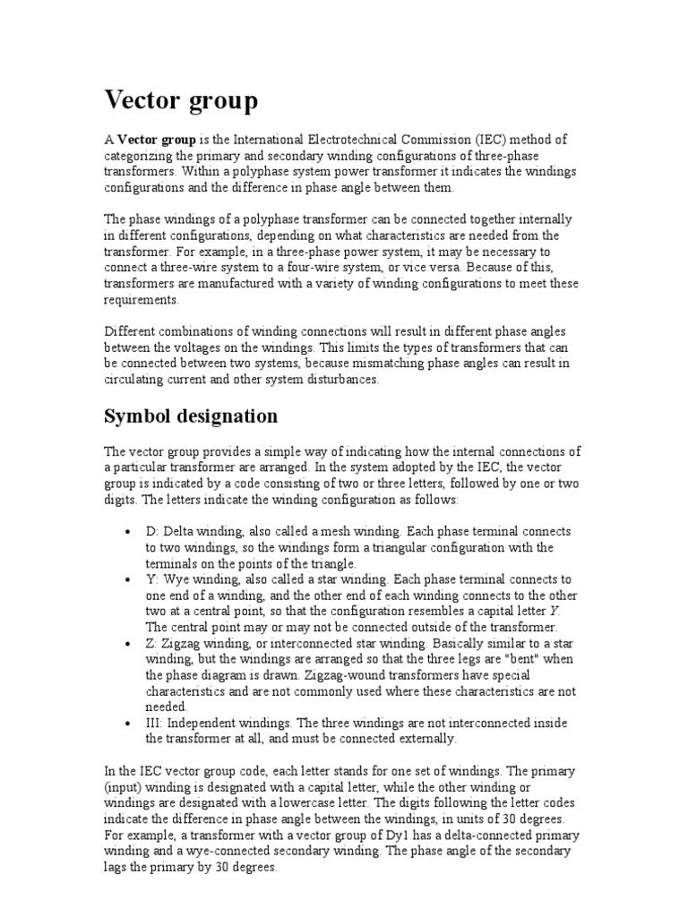 Vector Group | PDF | Electrical Components | Power Engineering