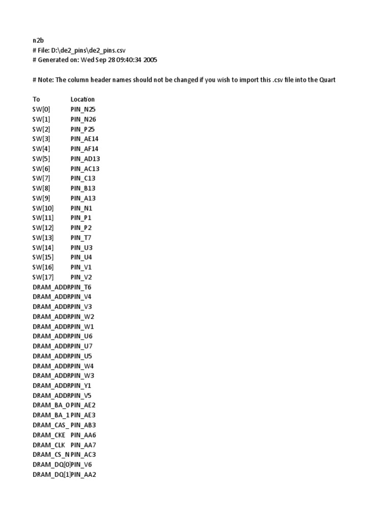 DE2 Pin Assignments | PDF | Computing | Computer File Formats