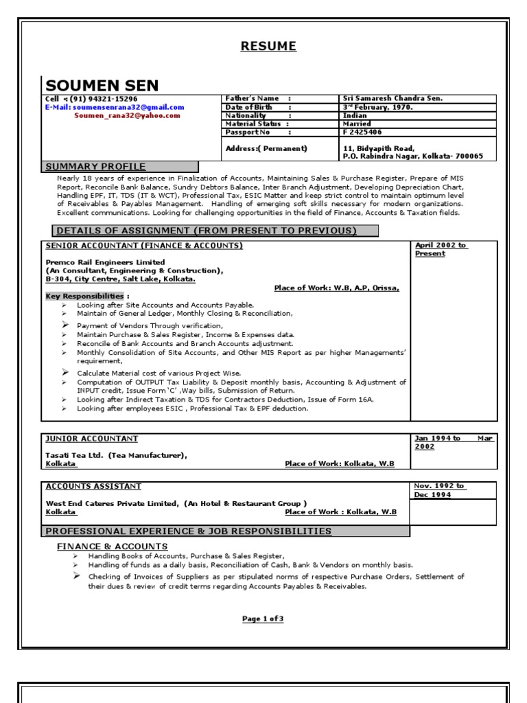 Soumen Sen: Resume | PDF | Expense | Accounts Payable