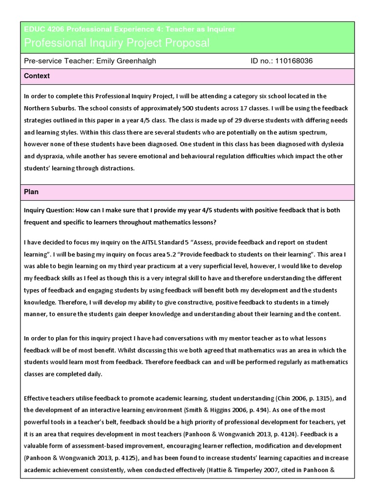 Professional Inquiry Project Proposal | PDF | Mentorship | Learning